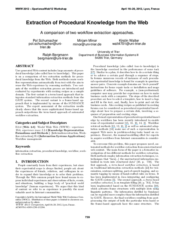 Pdf Extraction Of Procedural Knowledge From The Web A Comparison Of Two Workflow Extraction