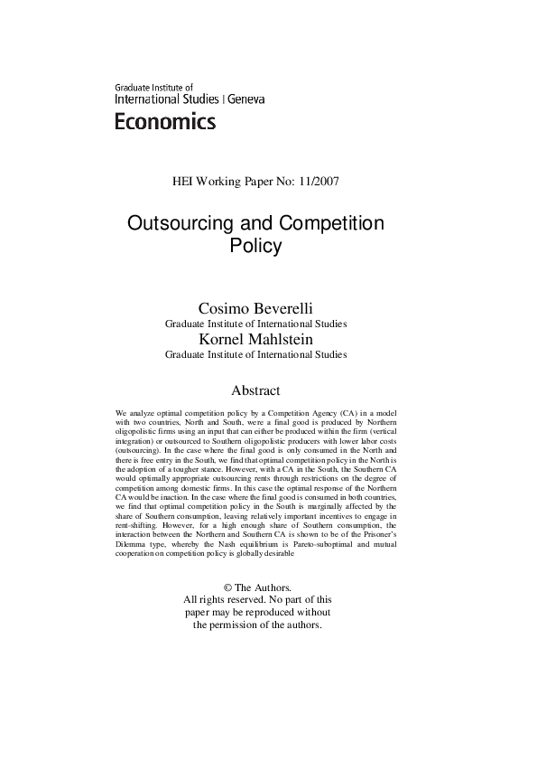 (PDF) Outsourcing and Competition Policy