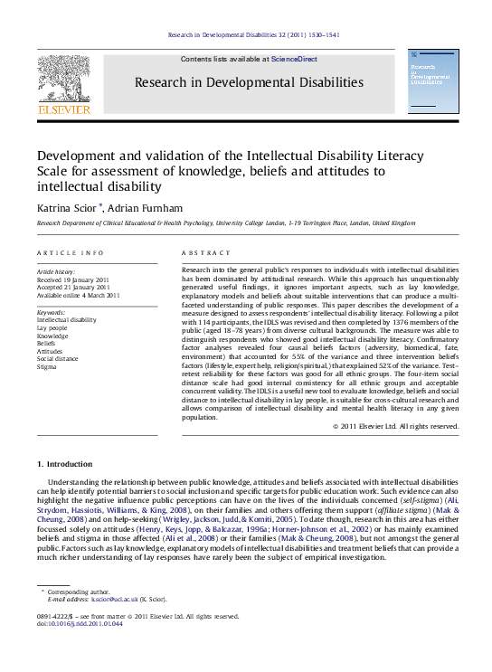 (PDF) Development and validation of the Intellectual Disability ...