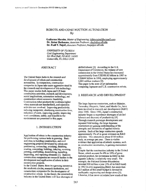 Pdf Automation And Robotics In Construction Xvi Robots And