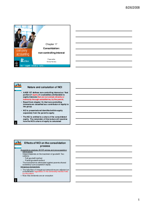 (PDF) Consolidation: non-controlling interest Nature and calculation of NCI