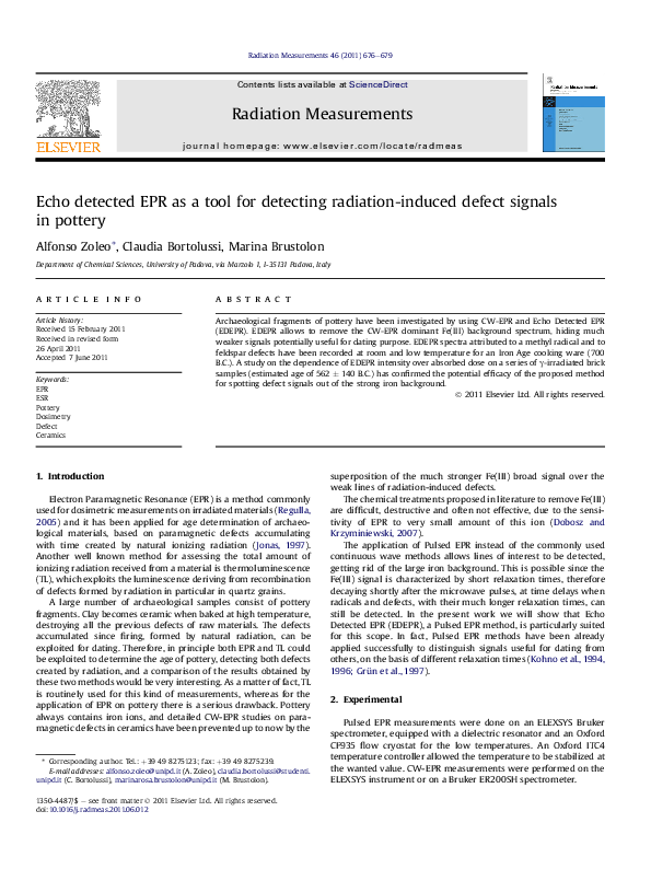 (PDF) Echo detected EPR as a tool for detecting radiation-induced ...