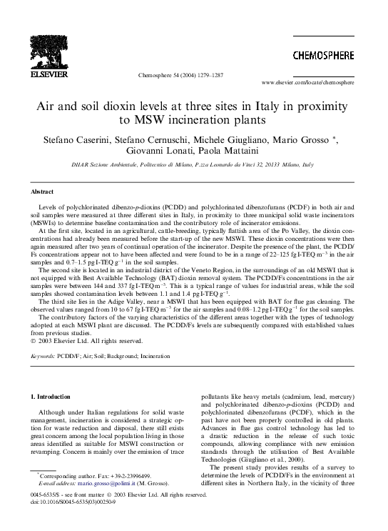 (PDF) Air and soil dioxin levels at three sites in Italy in proximity ...