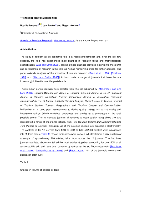 (PDF) Trends in tourism research