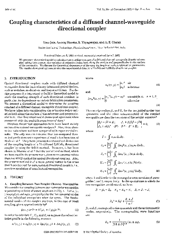 (PDF) Coupling characteristics of a diffused channel-waveguide directional coupler