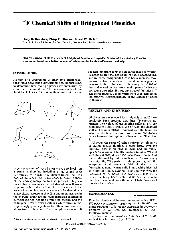 (PDF) 19F chemical shifts of bridgehead fluorides