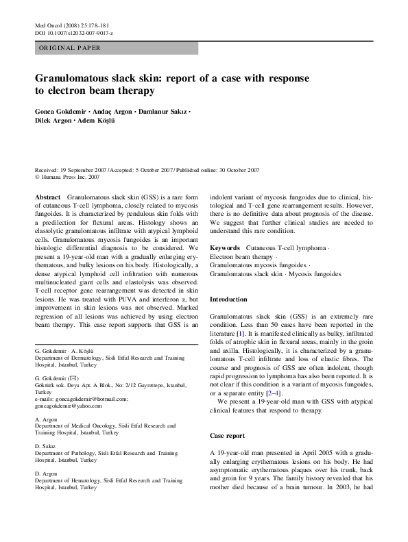 (PDF) Granulomatous slack skin: report of a case with response to ...