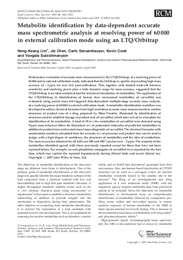 (PDF) Metabolite identification by data-dependent accurate mass ...