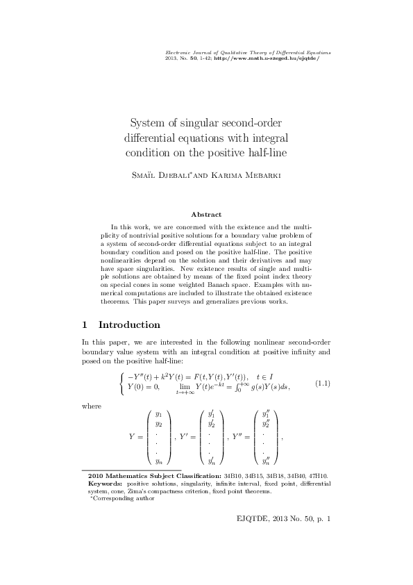 (PDF) System of singular second-order differential equations with integral condition on the ...