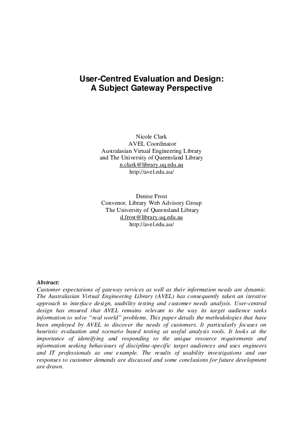 (PDF) User-Centred Evaluation and Design: A Subject Gateway Perspective