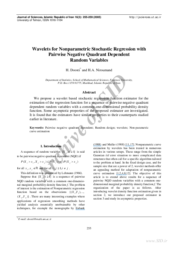 Pdf Wavelets For Nonparametric Stochastic Regression With Mixing Stochastic Process Hassan