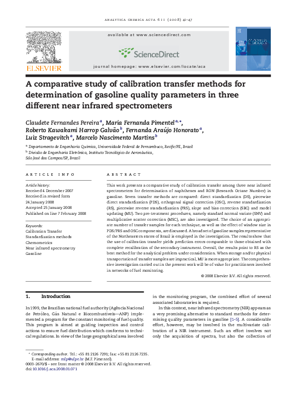 (PDF) A comparative study of calibration transfer methods for ...