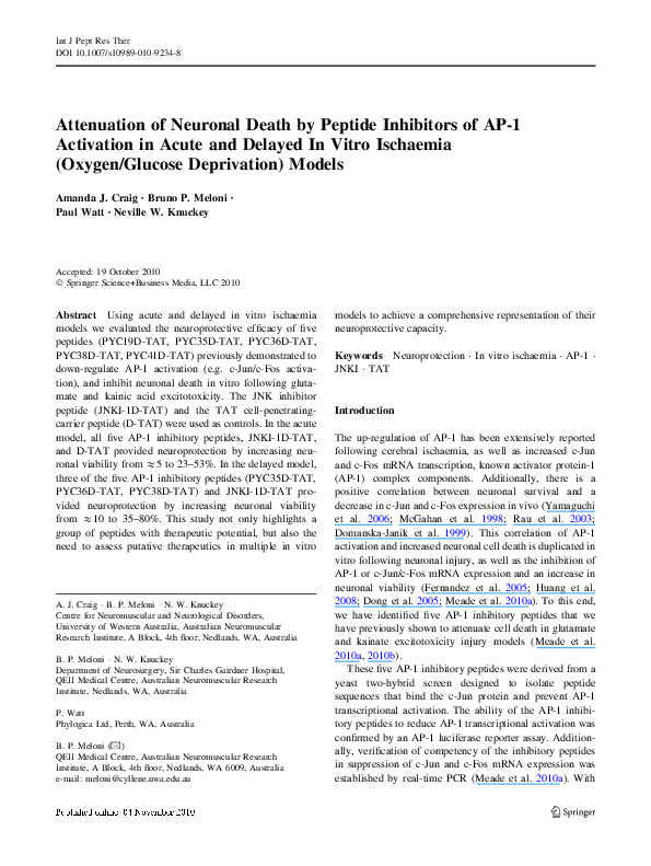 (PDF) Attenuation of Neuronal Death by Peptide Inhibitors of AP1 ...