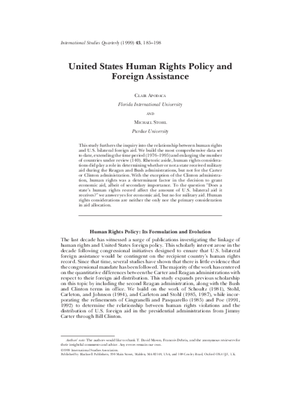 (PDF) United States Human Rights Policy and Foreign Assistance