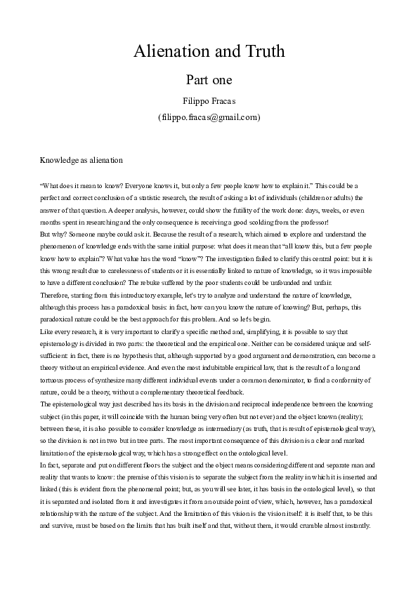 (PDF) Alienation and Truth Part one - Knowledge as alienation and ...