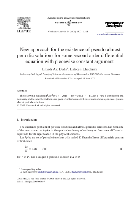 Pdf New Approach For The Existence Of Pseudo Almost Periodic