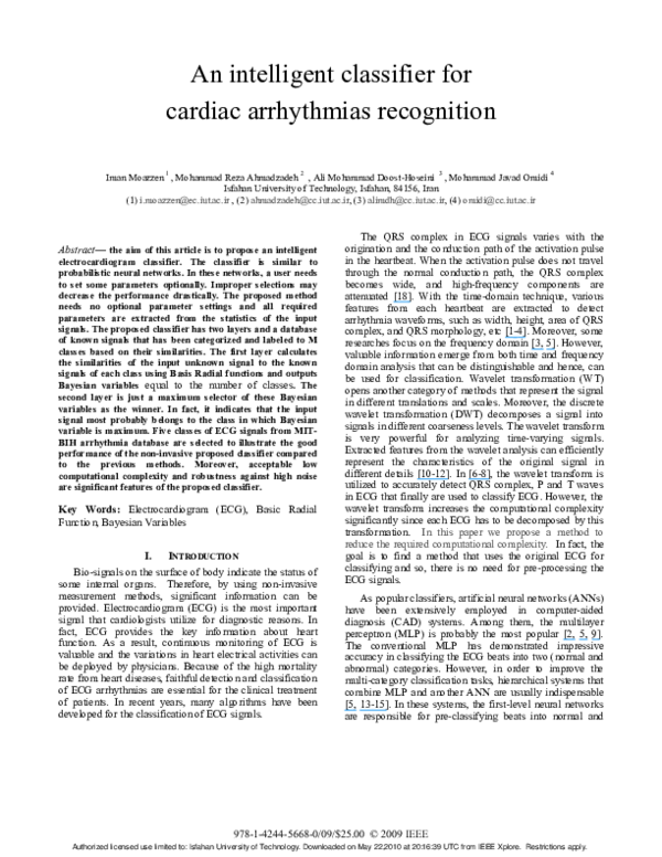(PDF) An intelligent classifier for cardiac arrhythmias recognition