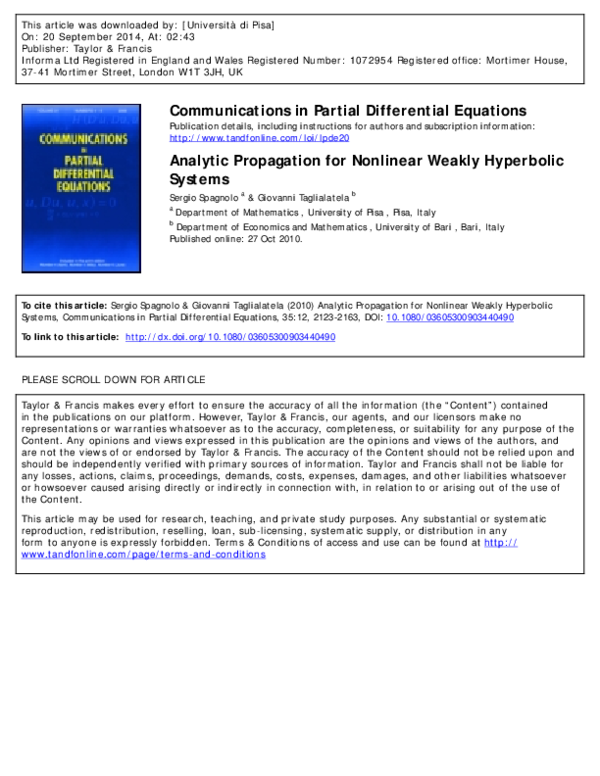 (PDF) Analytic Propagation for Nonlinear Weakly Hyperbolic Systems