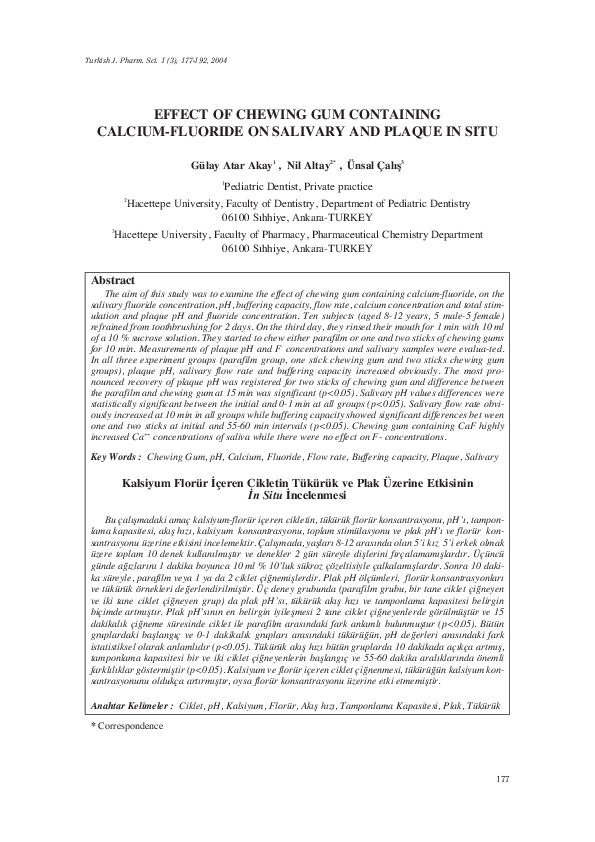 Pdf Effect Of Chewing Gum Containing Calcium Fluoride On Salivary And Plaque In Situ