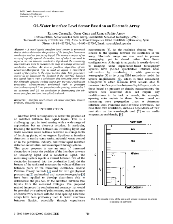 (PDF) Oil-Water Interface Level Sensor Based on an Electrode Array