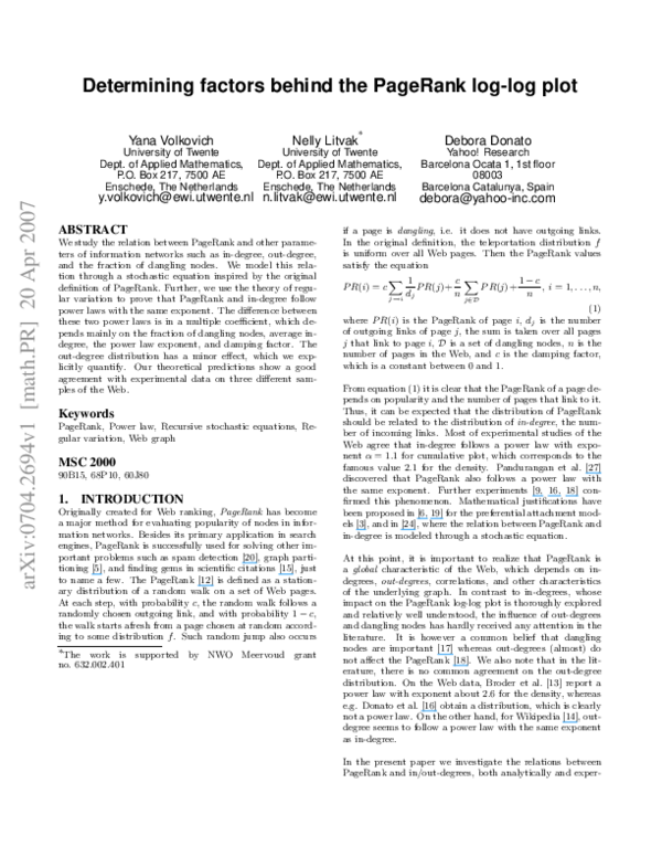 Pdf Determining Factors Behind The Pagerank Log Log Plot