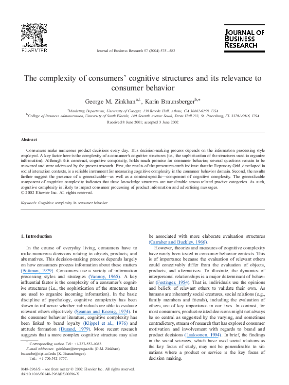 (PDF) The complexity of consumers' cognitive structures and its ... (PDF) The complexity of consumers' cognitive structures and its ...