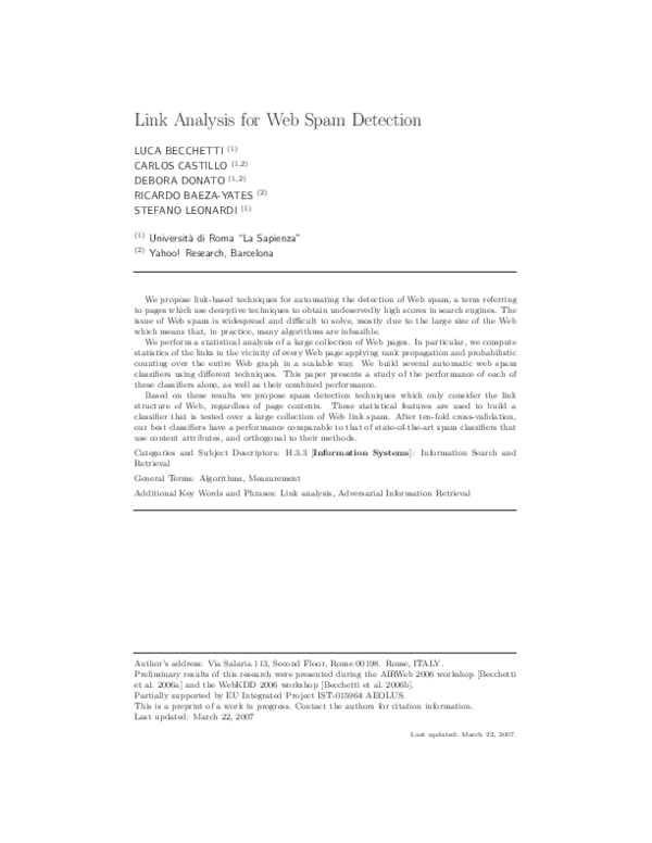 (PDF) Link analysis for Web spam detection