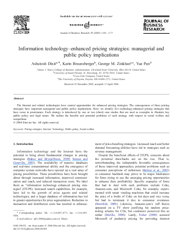 (PDF) Information technology–enhanced pricing strategies: managerial ...