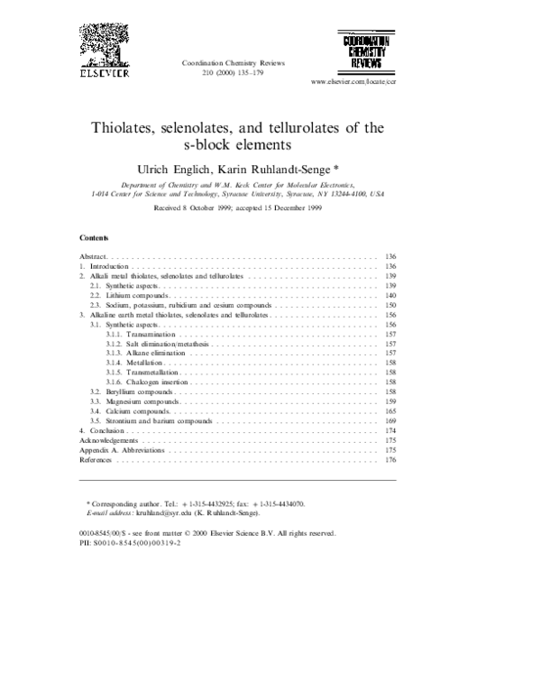 (PDF) Thiolates, selenolates, and tellurolates of the s-block elements