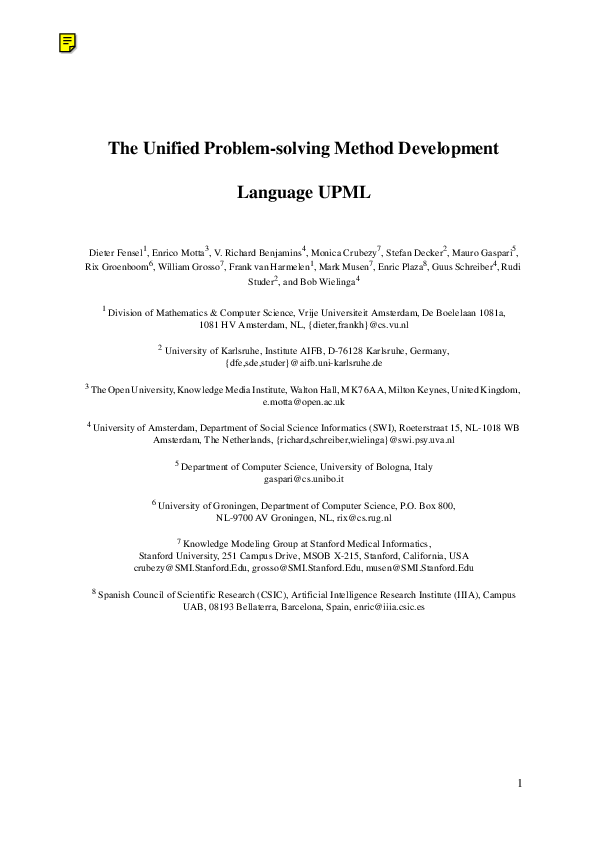 (PDF) The Unified Problem-solving Method description Language UPML