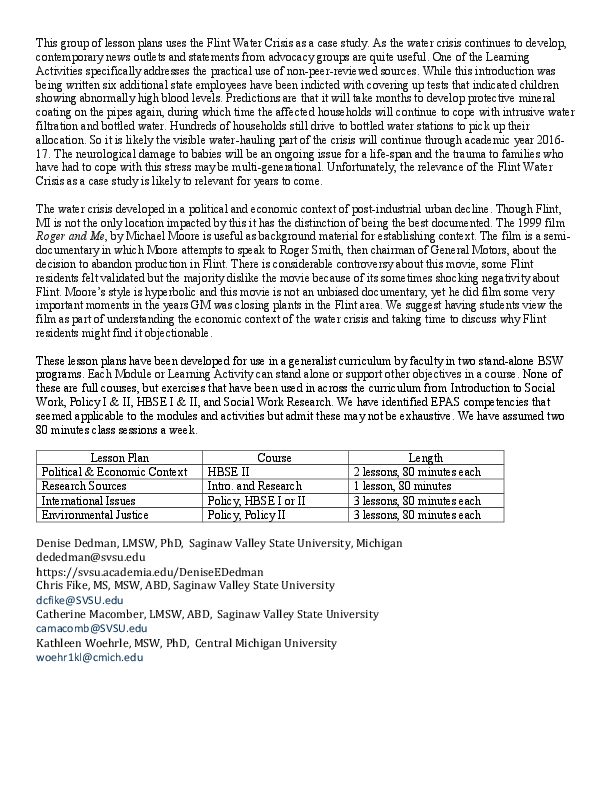 (PDF) Flint Water Crisis Lesson Plans