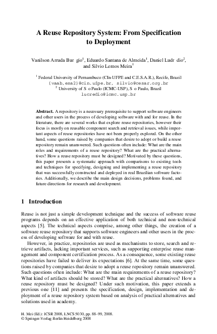 (PDF) A Reuse Repository System: From Specification to Deployment