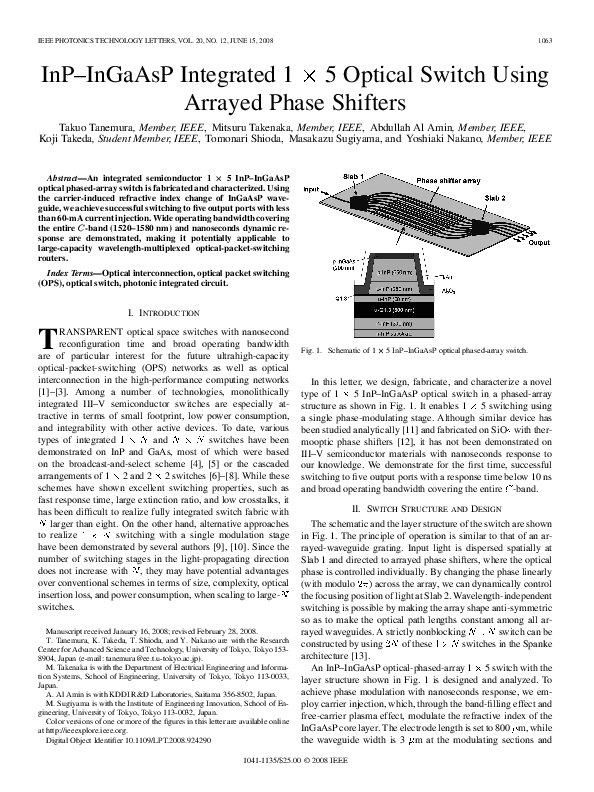(PDF) InP–InGaAsP Integrated 1 5 Optical Switch Using Arrayed Phase Shifters