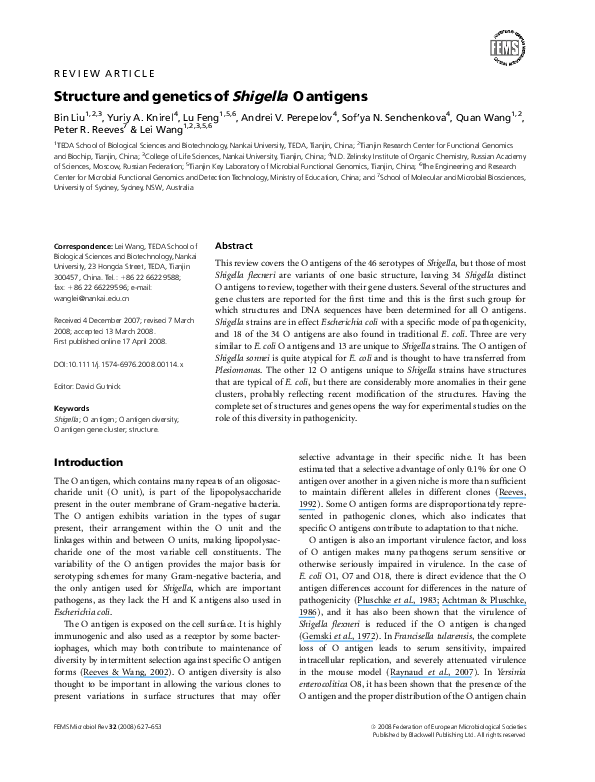 (PDF) Structure and genetics of Shigella O antigens
