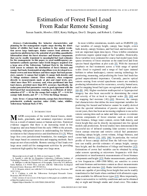 (PDF) Estimation of Forest Fuel Load From Radar Remote Sensing