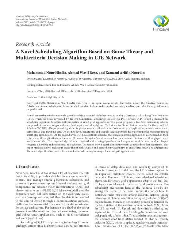 Pdf A Novel Scheduling Algorithm Based On Game Theory And