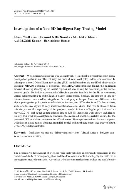 Pdf Investigation Of A New 3d Intelligent Ray Tracing Model