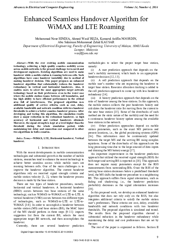 Pdf Enhanced Seamless Handover Algorithm For Wimax And Lte Roaming