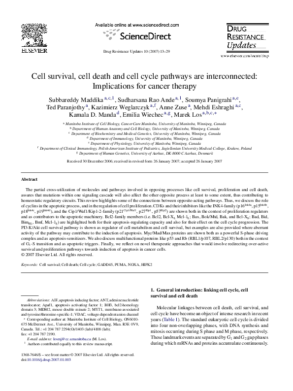 (PDF) Cell survival, cell death and cell cycle pathways are ...