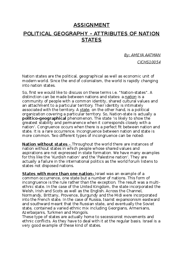 (DOC) ATTRIBUTES OF A NATION STATE