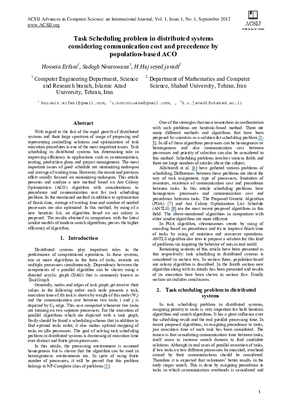 Pdf Task Scheduling Problem In Distributed Systems Considering Communication Cost And 
