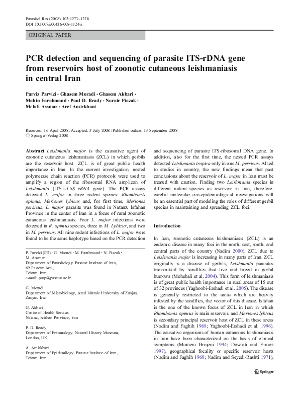 (PDF) PCR detection and sequencing of parasite ITS-rDNA gene from ...