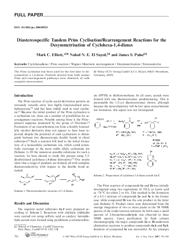 (PDF) Diastereospecific Tandem Prins Cyclisation/Rearrangement ...