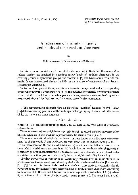 Pdf A Refinement Of A Partition Identity And Blocks Of Some Modular