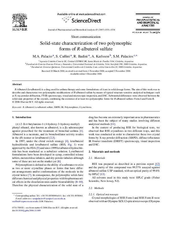 Pdf Solid State Characterization Of Two Polymorphic Forms Of R