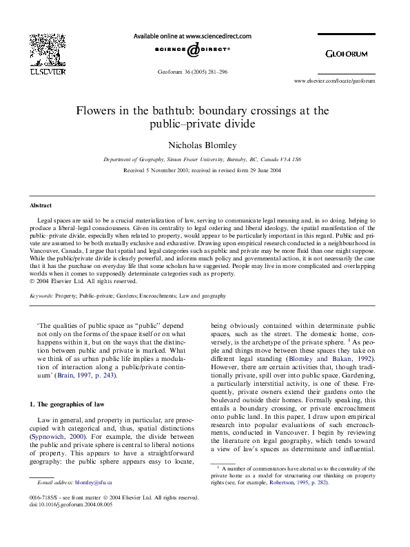 (PDF) Flowers in the bathtub: boundary crossings at the public–private divide