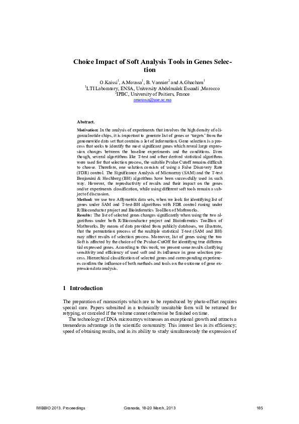 (PDF) Choice Impact of Soft Analysis Tools in Genes Selec- tion