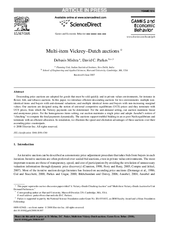 (PDF) Multi-item Vickrey–Dutch auctions