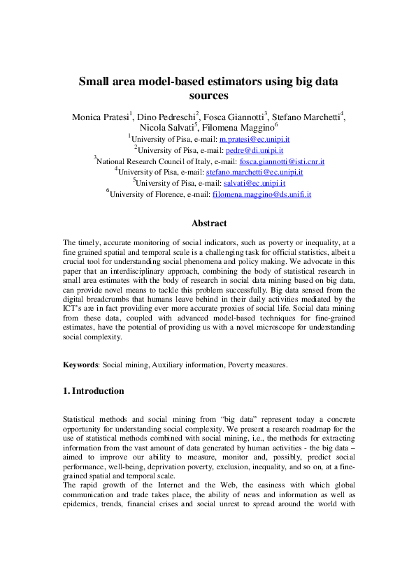 Pdf Small Area Model Based Estimators Using Big Data Sources