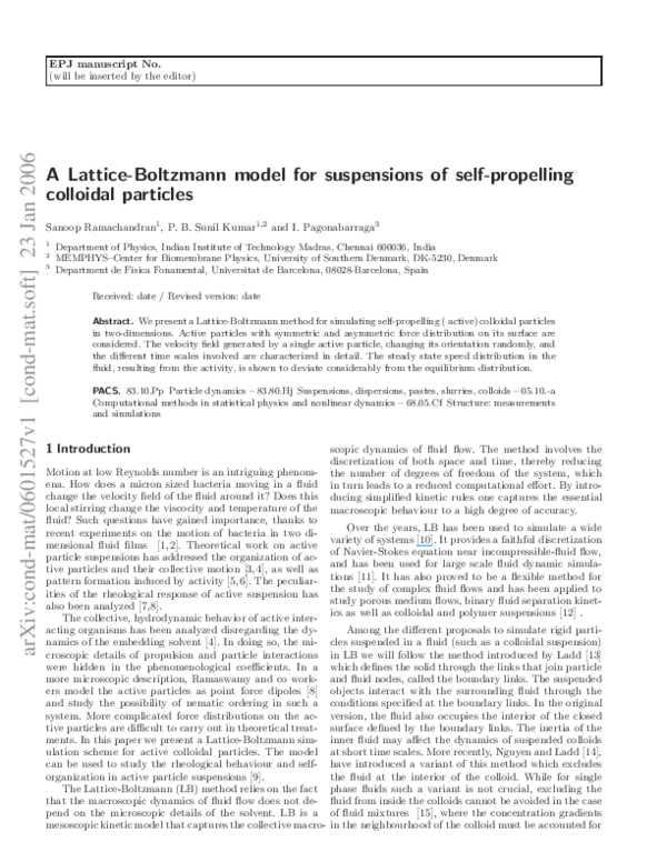 Pdf A Lattice Boltzmann Model For Suspensions Of Self Propelling Colloidal Particles